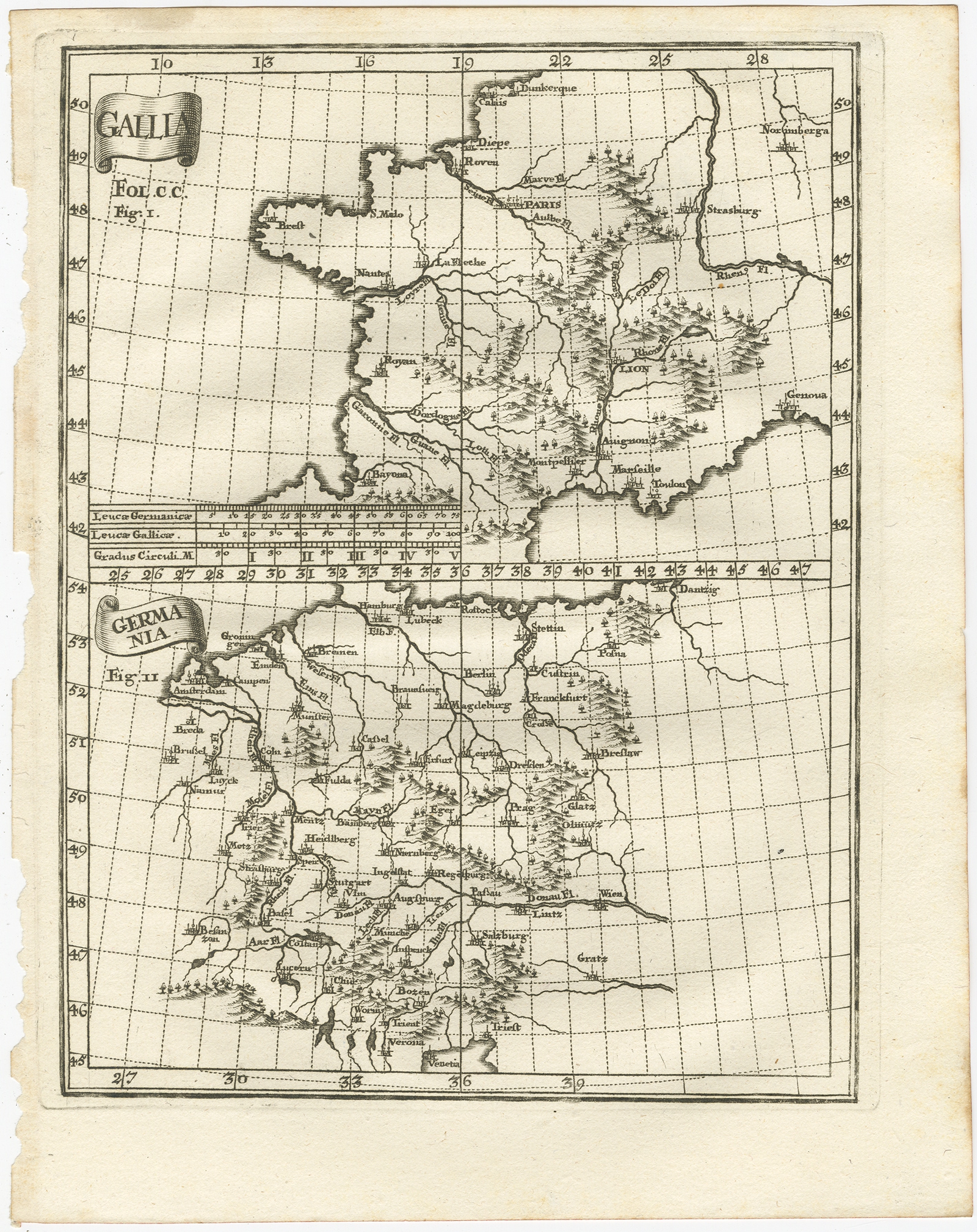 Untitled Map of France and Germany - Scherer (c.1703)